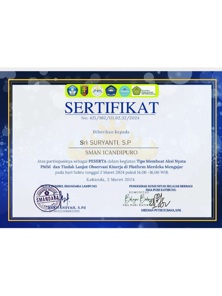 Sertifikat PMM SRI Suryanti | PDF