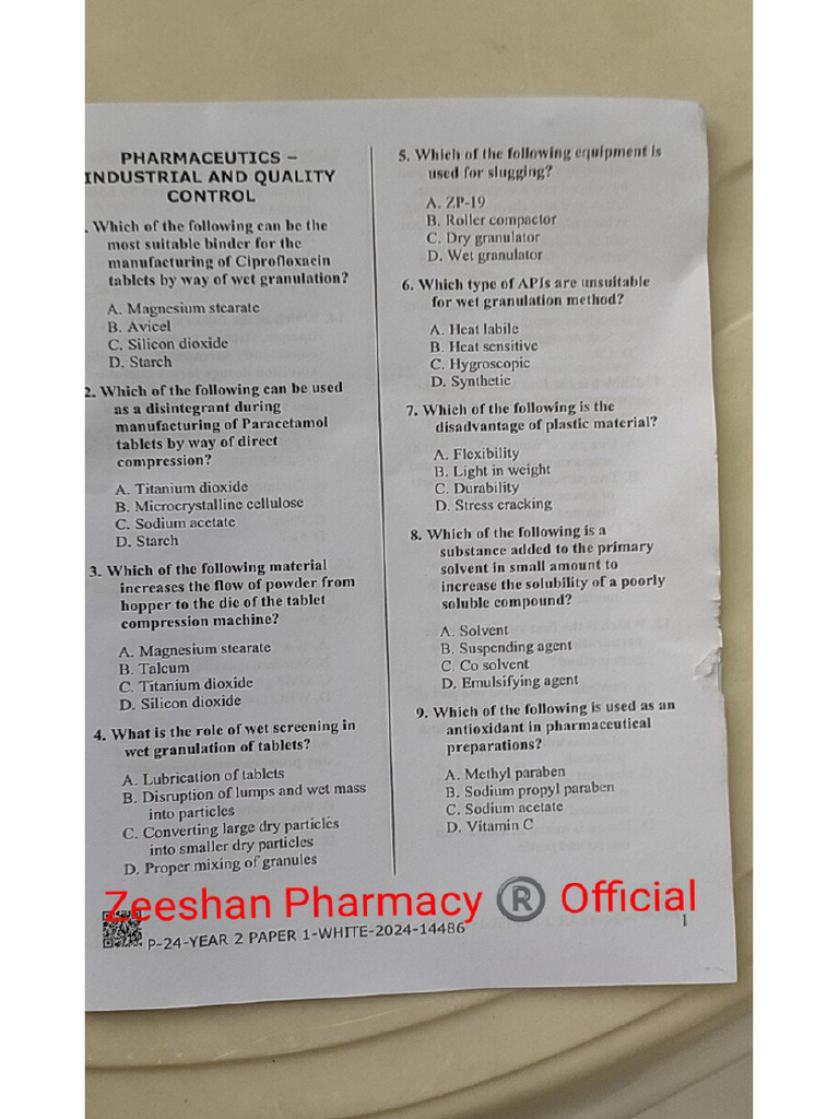 Pharmacy Technician Part-2 Paper-1 25 May Completed Paper by ZeeShan ...
