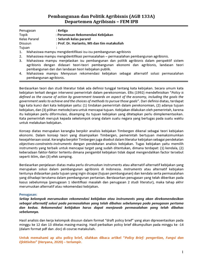 Penugasan ke tiga - Mk. PPA 2022 - Perumusan Rekomendasi Kebijakan | PDF