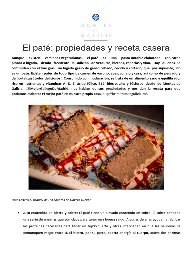 Receta y beneficios del paté casero | PDF | Cocina | Alimentos