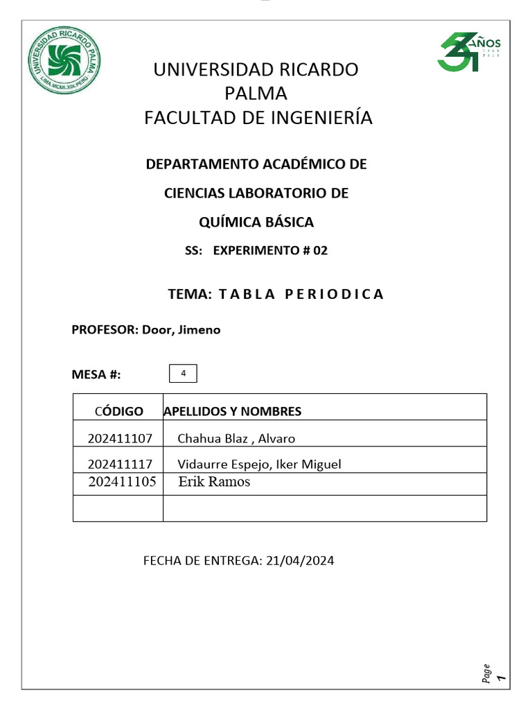 Informe Tabla Periodica | PDF | Tabla periódica | Litio