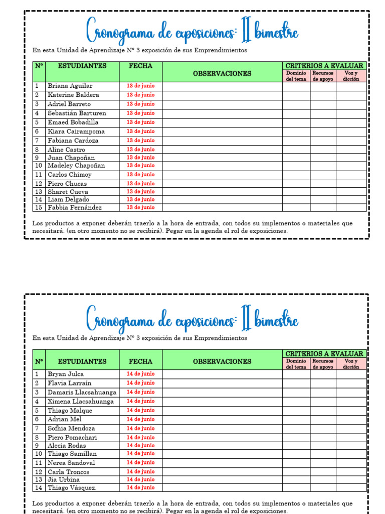 Cronograma de Exposiciones | PDF