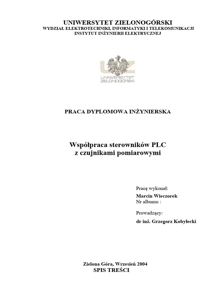 Praca Dyplomowa - Sterowniki PLC | PDF