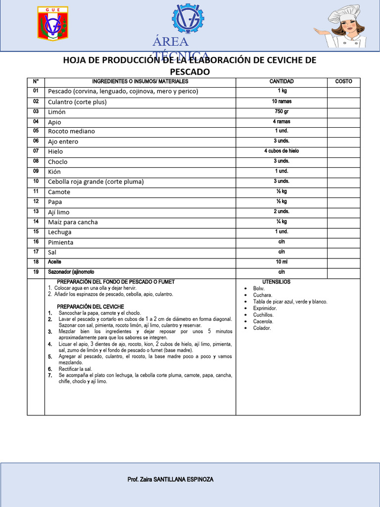 Hoja de Practica - Ceviche | PDF | Cilantro | Cocina