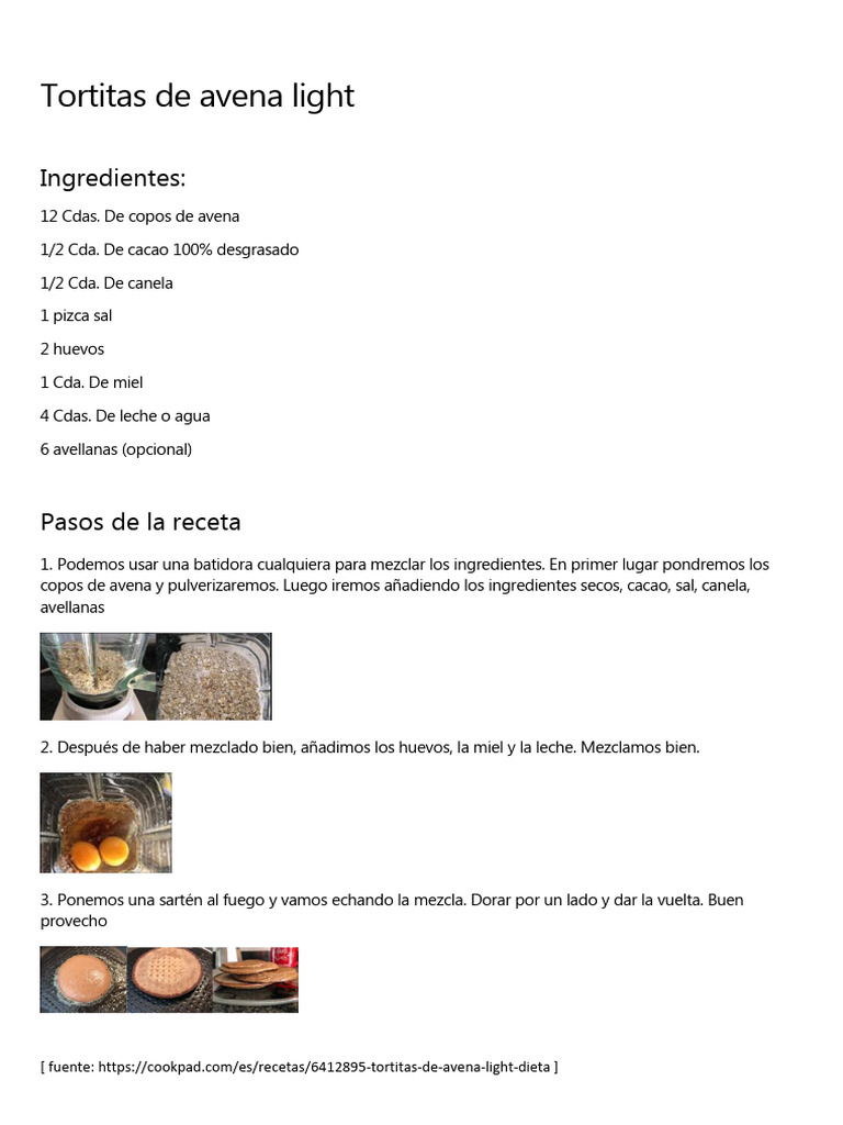 Tortitas de Avena Light: Receta Fácil | PDF | Relaciones personales ...