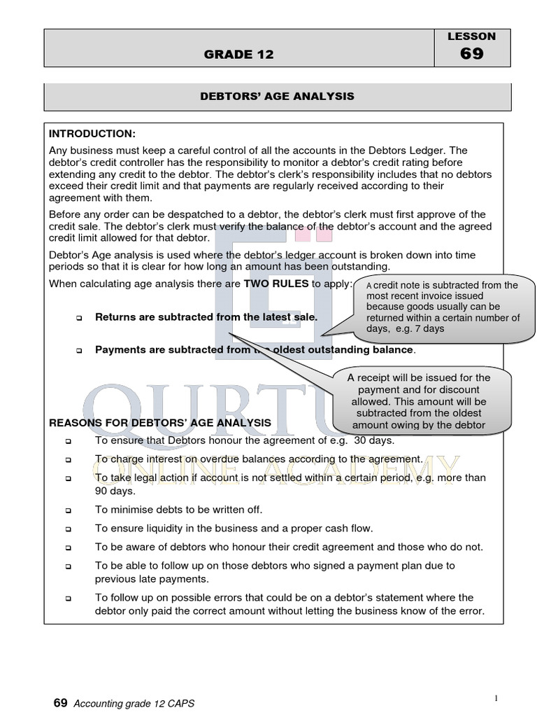 69 - Notes - Debtors Age Analysis | PDF | Debits And Credits | Payments