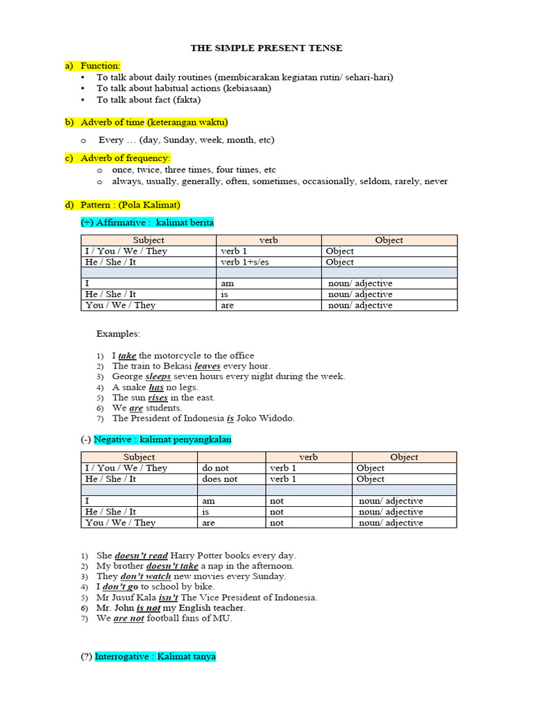 The Simple Present Tense | PDF | Verb | Adjective