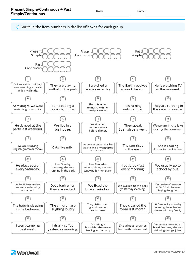 present-simple-continuous-past-simple-continuous-group-sort | PDF