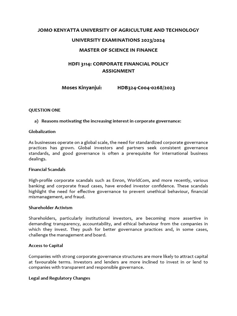 Corporate Finance Assignment | PDF | Dividend | Governance