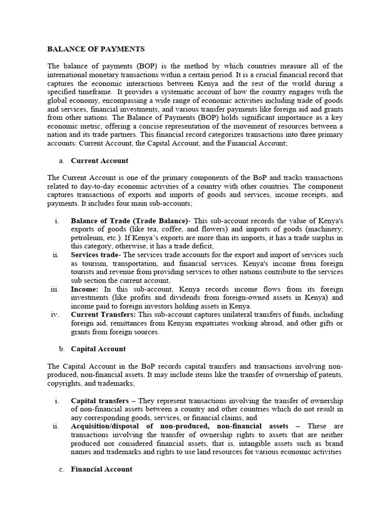 Kenya's Balance of Payments Overview | PDF | Balance Of Payments ...