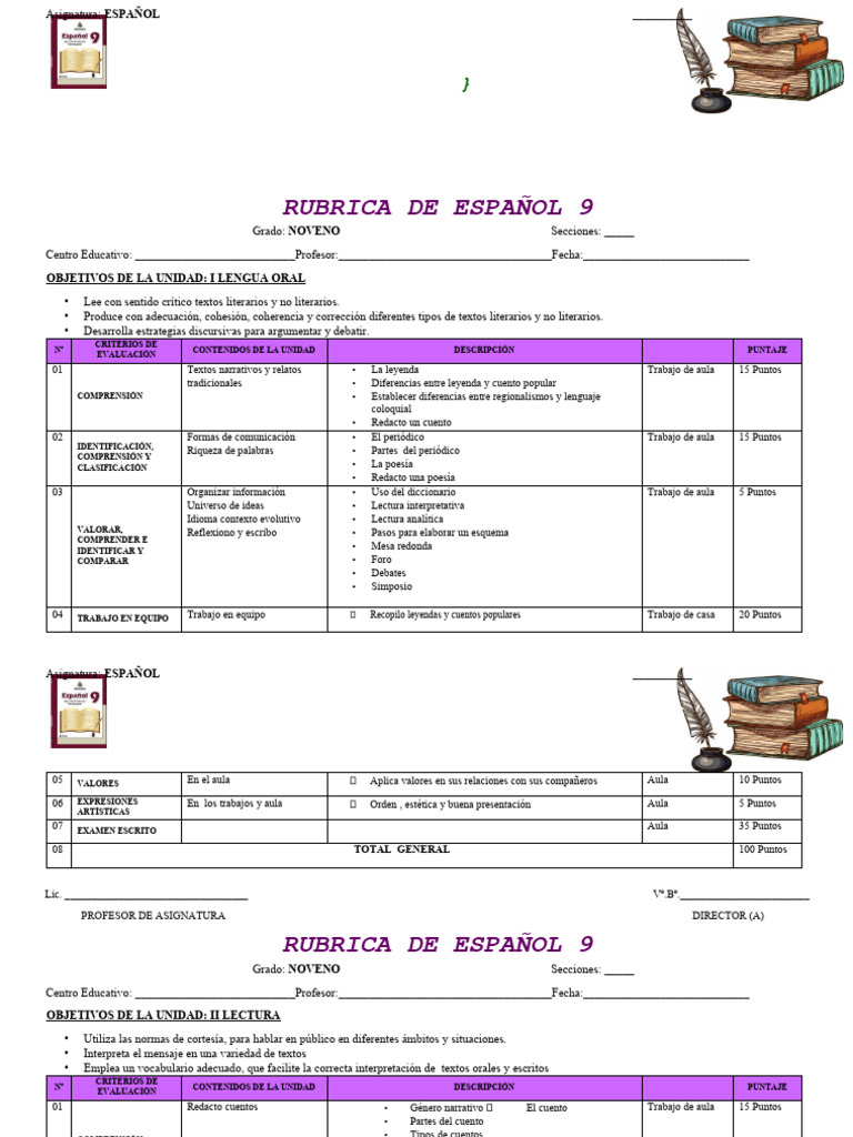 Rubrica de Español 9 | PDF | Lengua española | Poesía