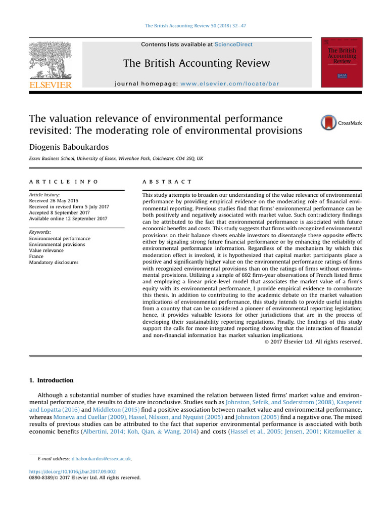 The Valuation Relevance of Environmental Performance Rev - 2018 - The British Ac | Download Free ...