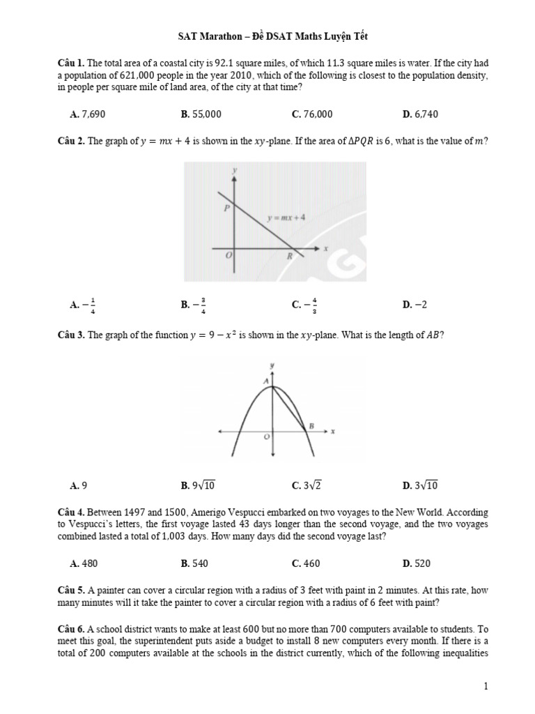 SAT Marathon - DSAT Maths - Đề Luyện Tết - 80 câu | PDF | Sphere ...