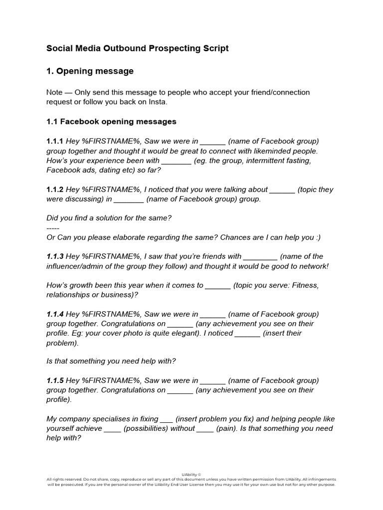 (Elite 3.0) - Social Media Outbound Prospecting Script | PDF ...