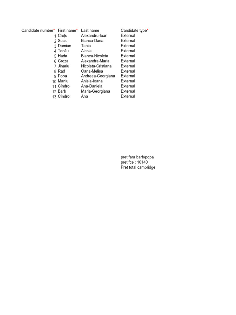 Preparation Centres Entry Template FCE | PDF
