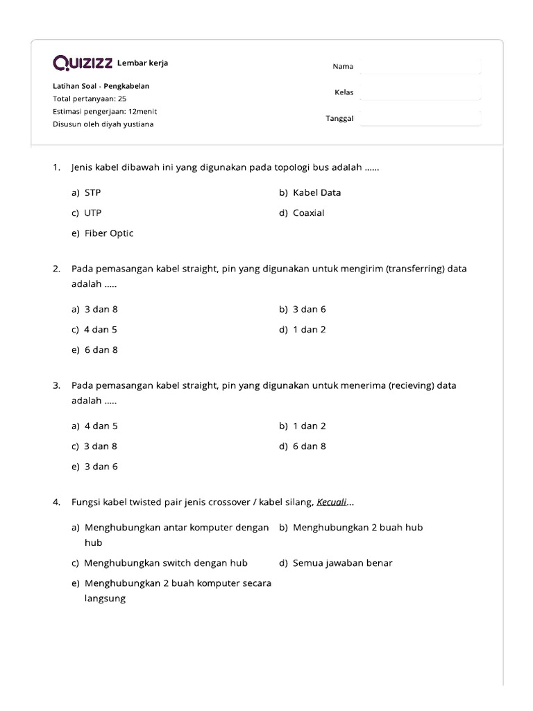 Latihan Soal - Pengkabelan _ Quizizz | PDF