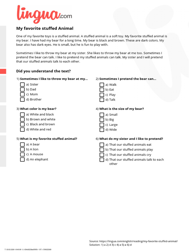 My Favorite Stuffed Animal | PDF | Stuffed Toys | Bears