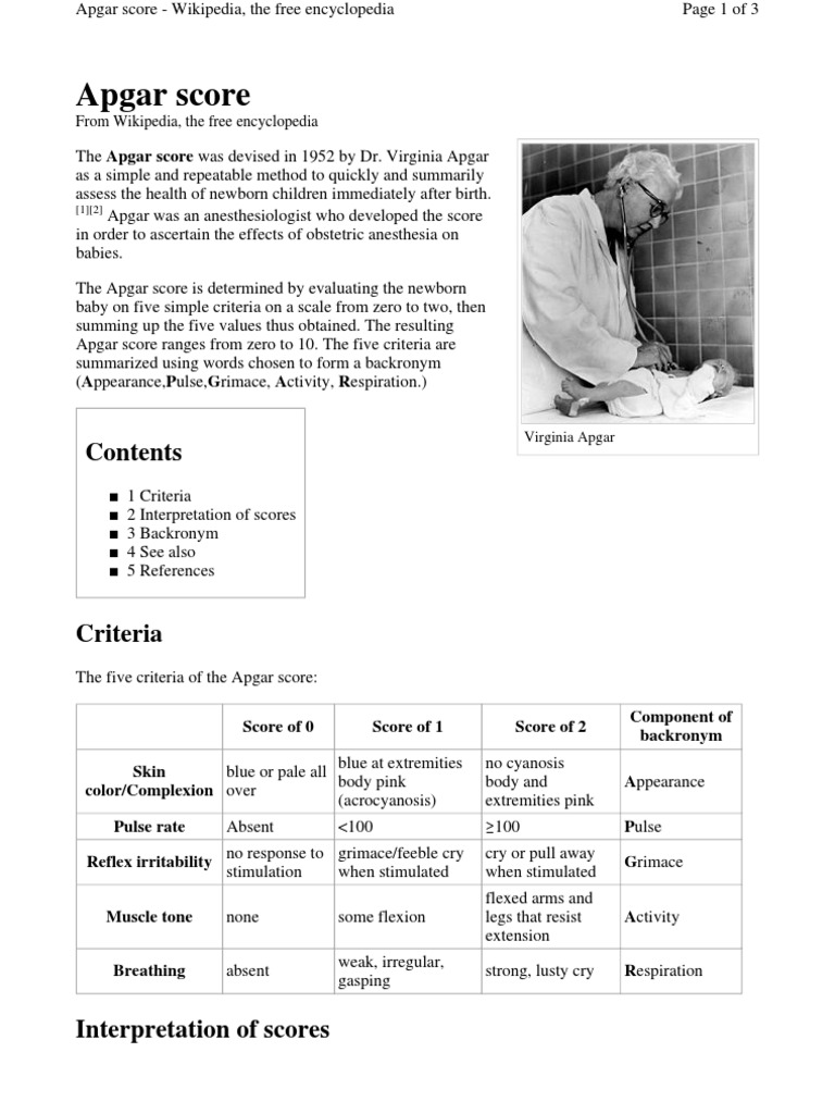 Wiki Apgar Score01 | PDF | Medical Specialties | Medicine