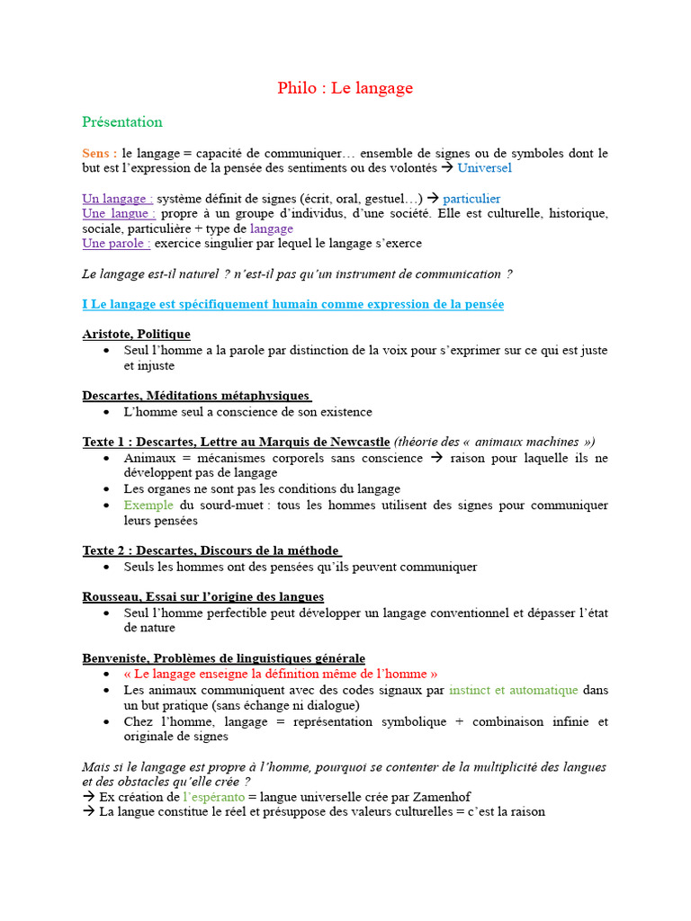 Le langage : universel ou particulier ? | PDF | la communication | René ...