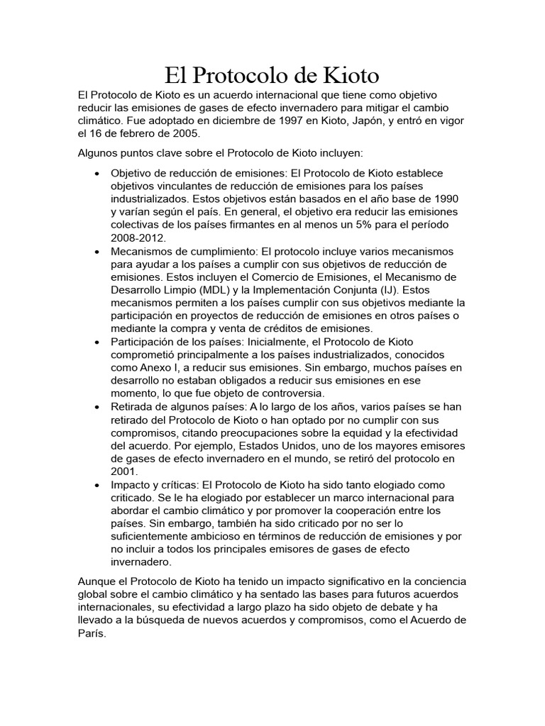 Protocolo de Kioto | PDF | Protocolo de Kyoto | Cambio climático