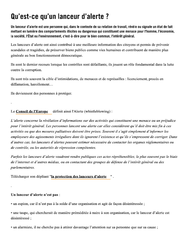 Qu'est-Ce Qu'un Lanceur D'alerte | PDF