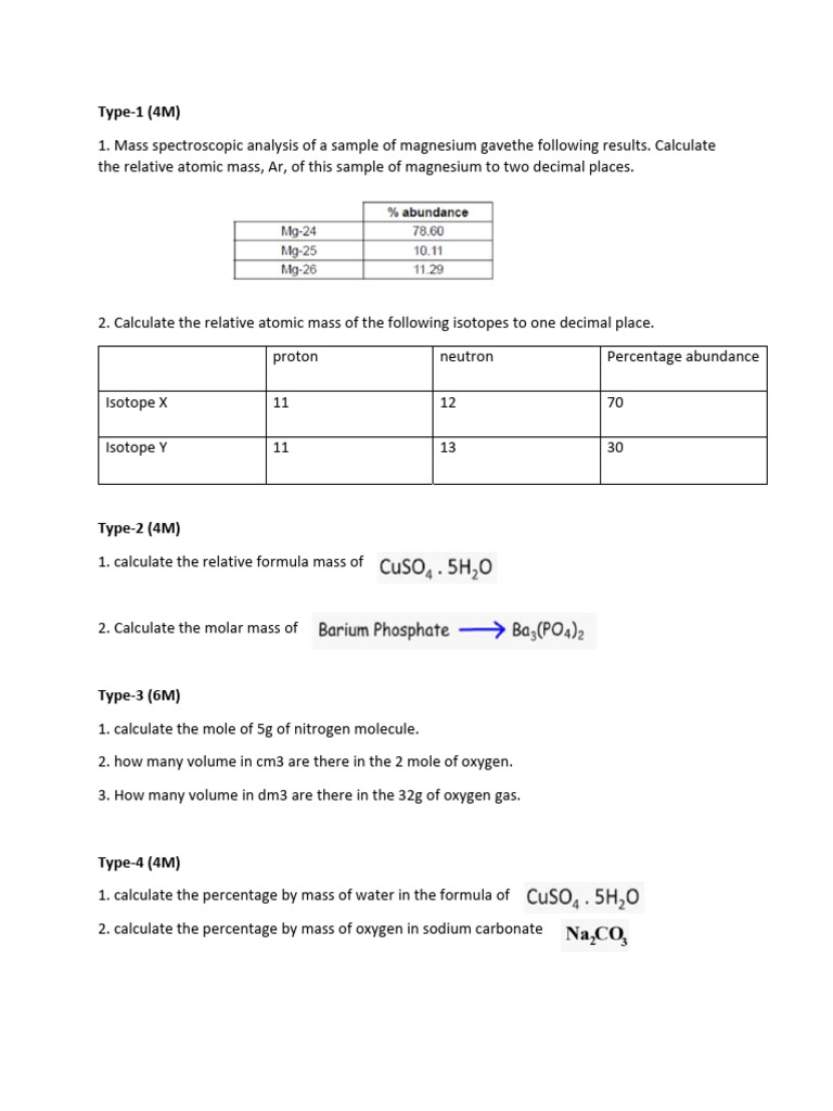 Chemical Calculation Worksheet 2 | PDF
