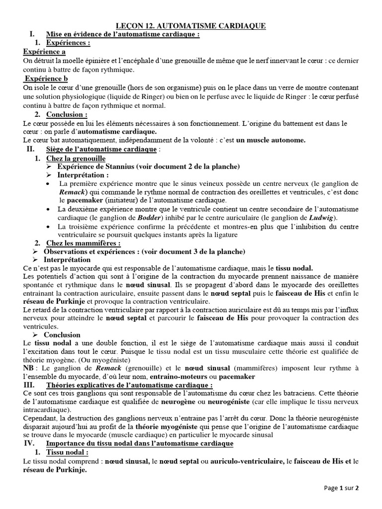 Siège de l'automatisme cardiaque | PDF | Cœur | Électrocardiographie