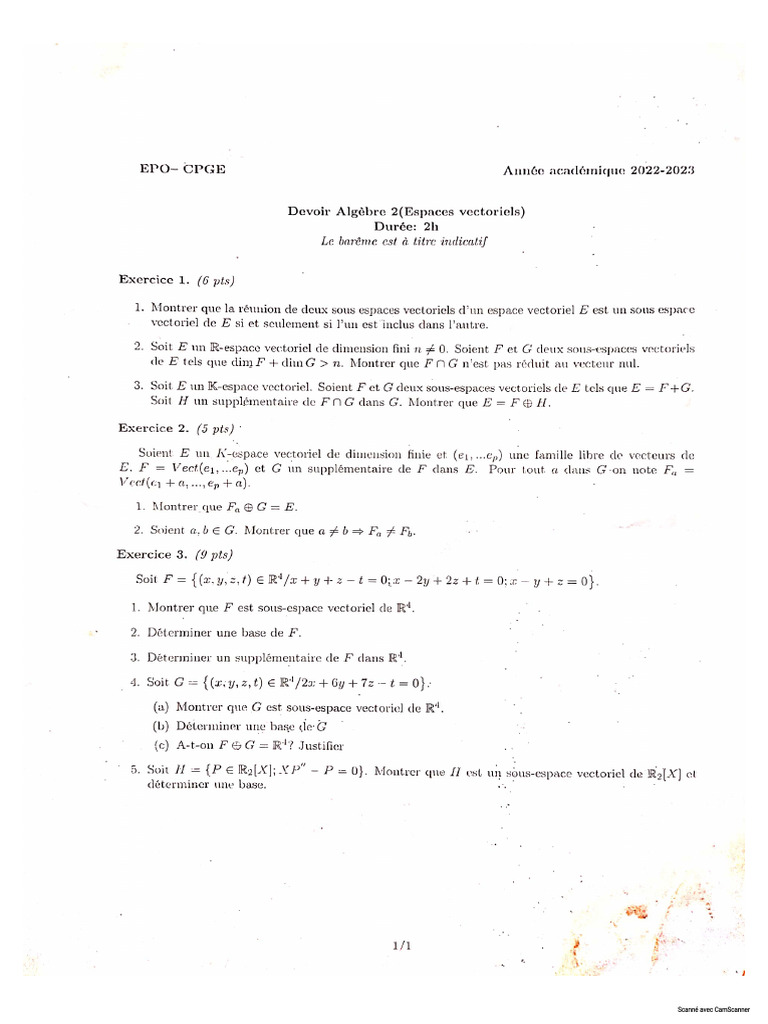 Devoir Algebre | PDF