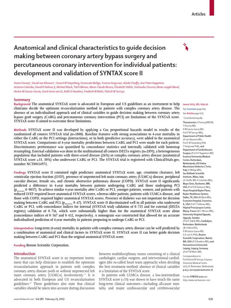 SYNTAX II | PDF | Coronary Artery Bypass Surgery | Percutaneous ...