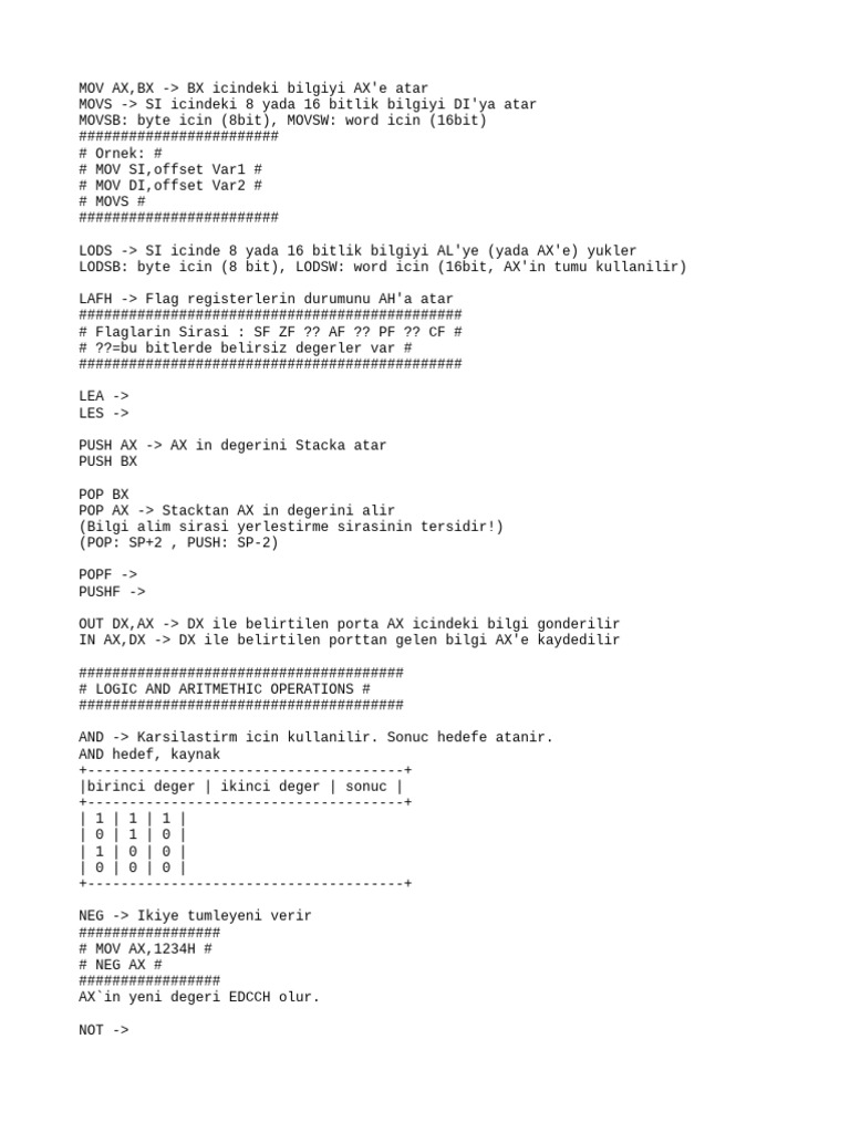 Asm Komutlar | PDF
