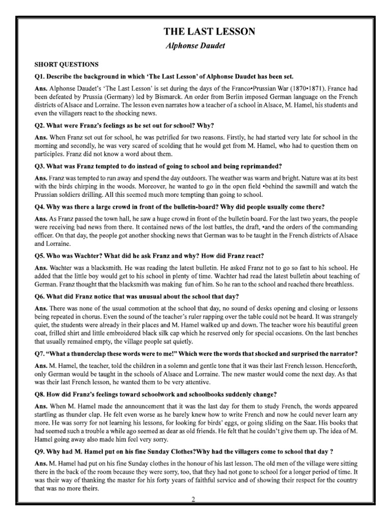 Last Lession - 12th English | PDF