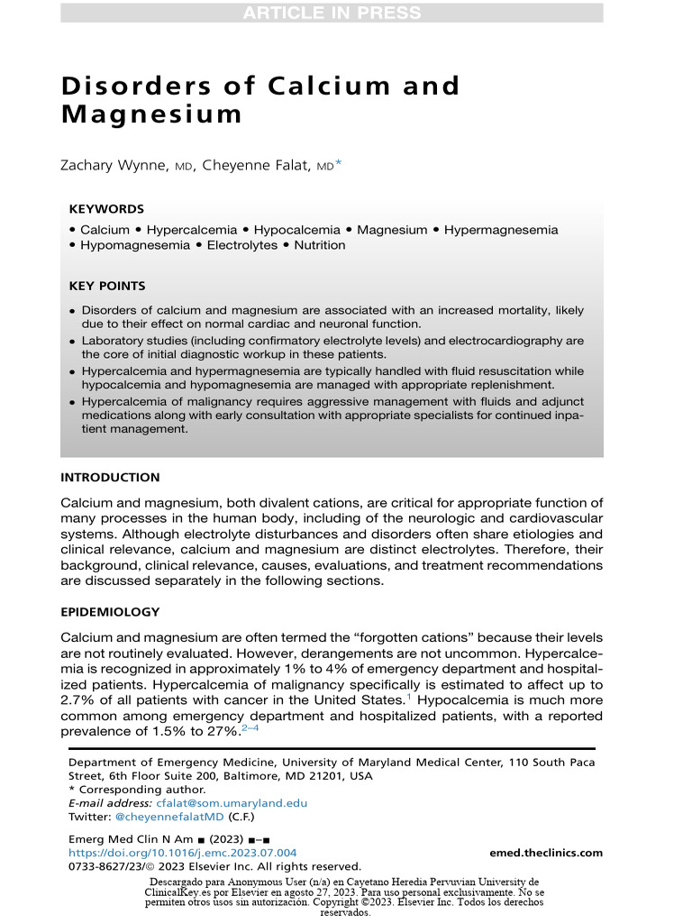 Disorders of Calcium and Magnesium | PDF | Homeostasis