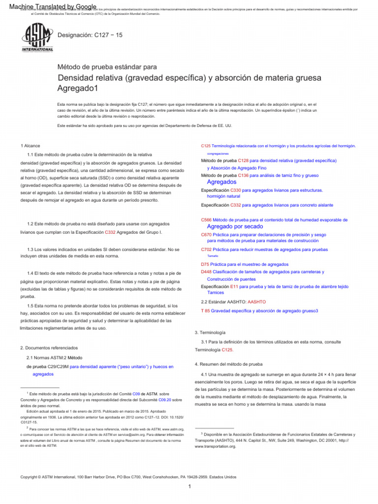 C127 15 Standard Test Method For Relative Density Specific Gravity And Absorption Of Coarse