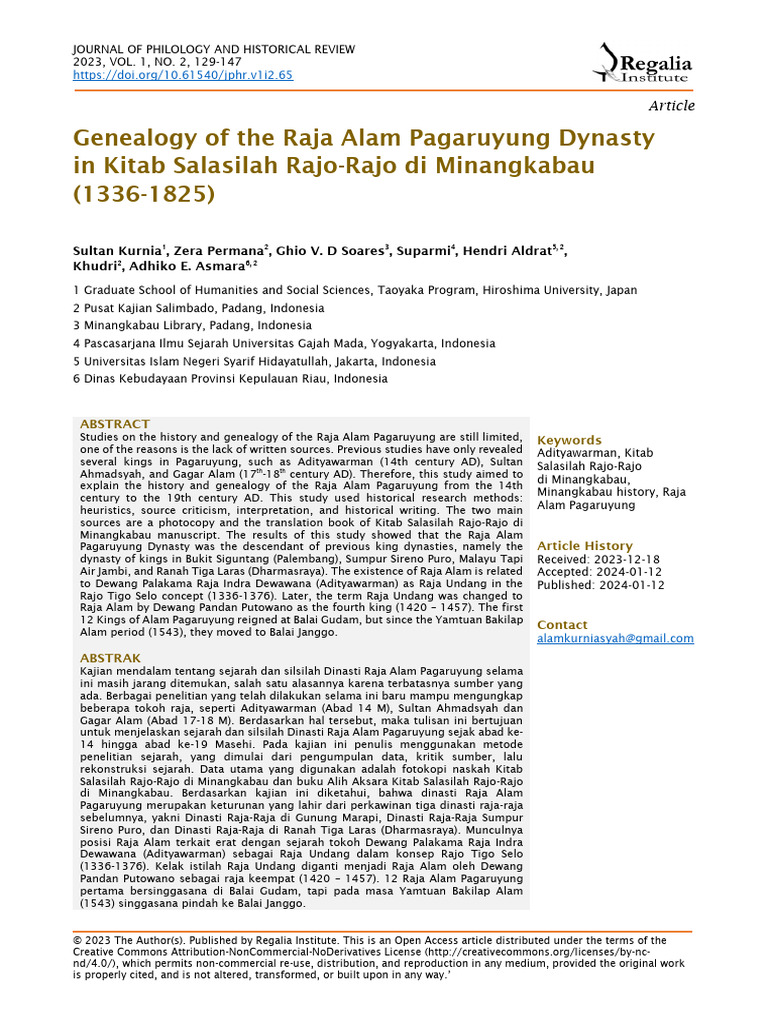 Silsilah Dinasti Raja Alam Pagaruyung Da | PDF