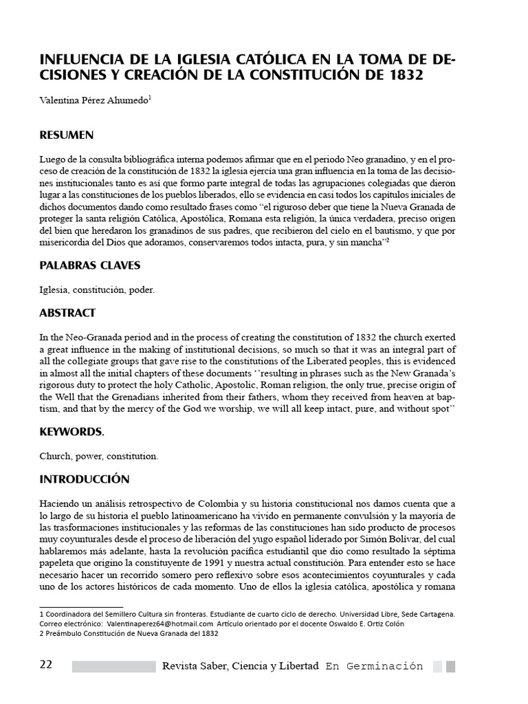 4 Influencia de La Iglesia Católica en La Toma de Decisiones y Creación ...