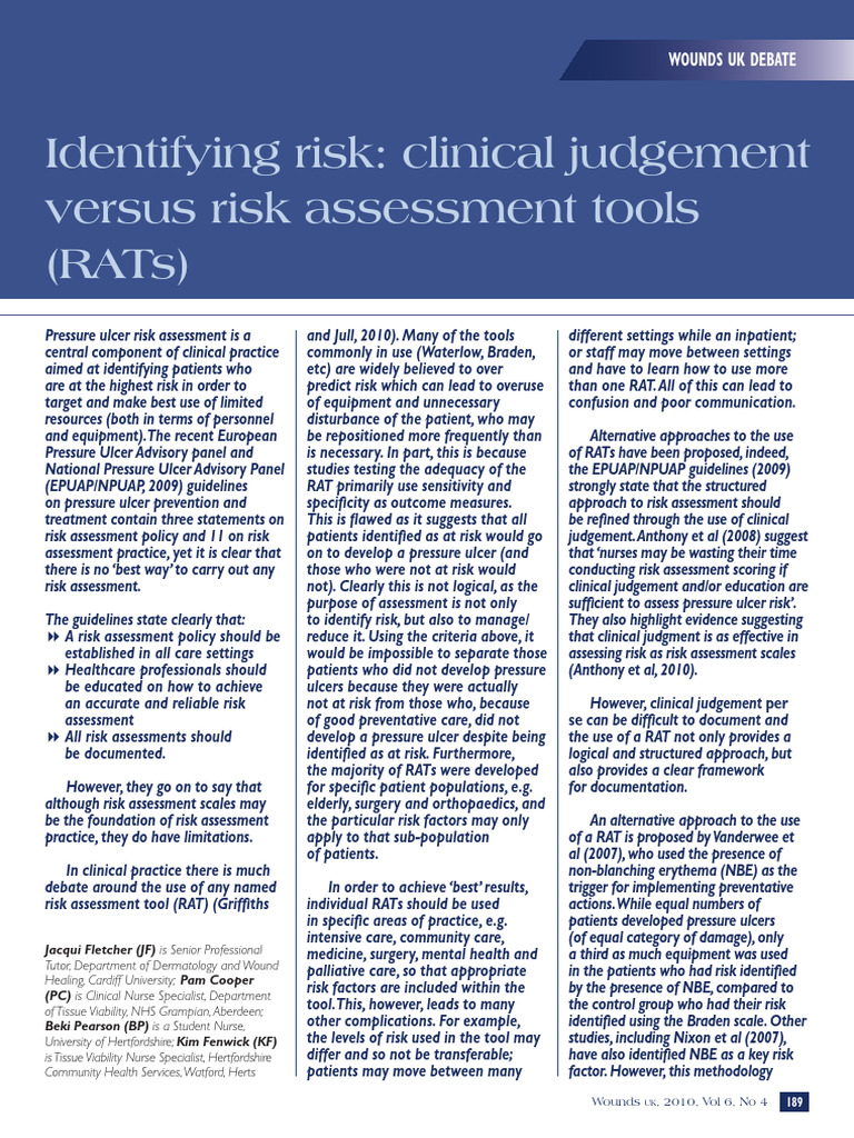 Identifying Risk Clinical Judgement Versus Rick Assessment Tools Rats ...