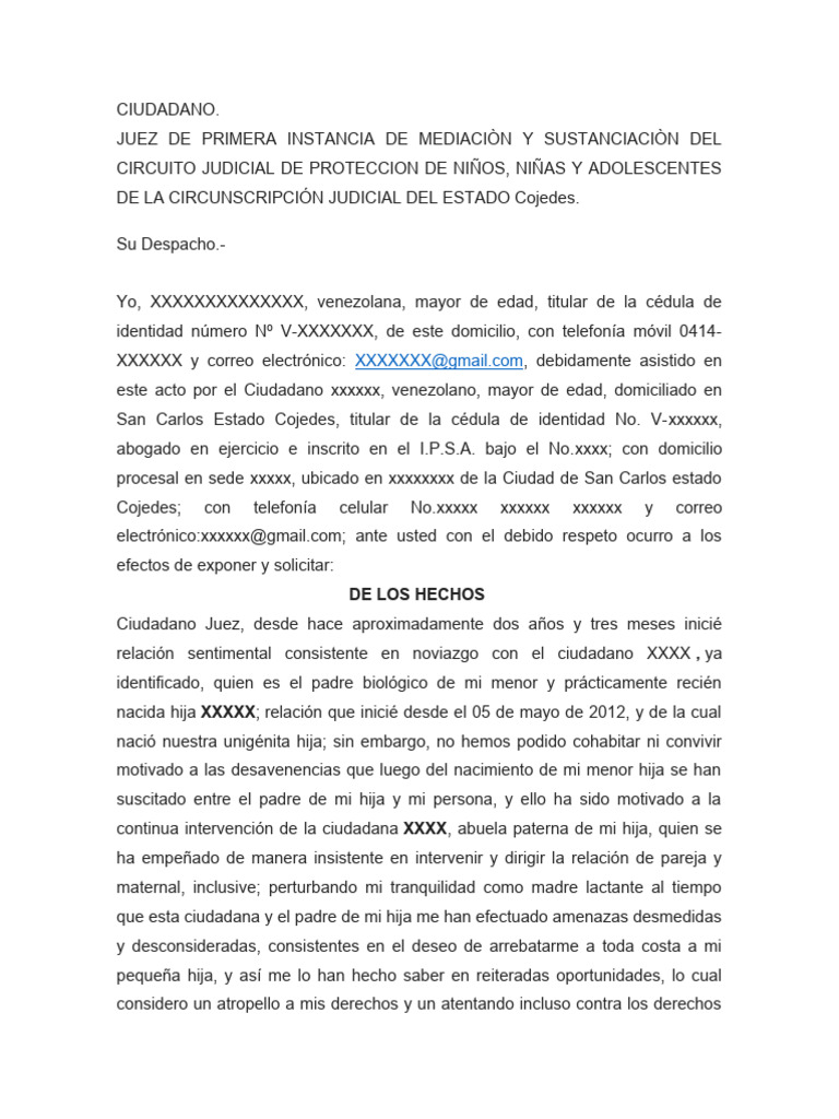Solicitud de Regimen de Convivencia Familiar (Lopna) | PDF | Sentencia ...