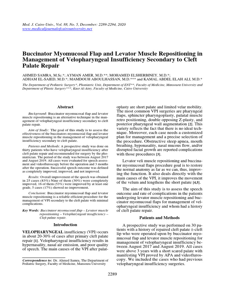 Buccinator Myomucosal Flap and Levator Muscle Repositioning in ...