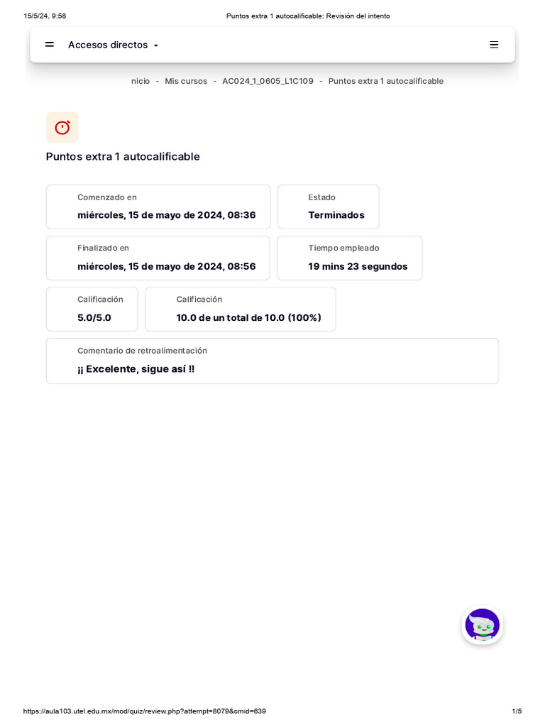 Puntos Extra 1 Autocalificable - Revisión Del Intento | PDF