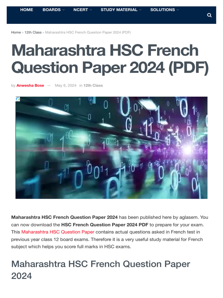 Maharashtra HSC French Paper 2024 PDF | PDF | Schools | Qualifications