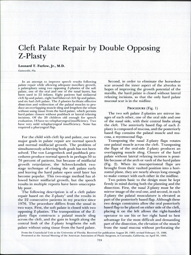 Furlow Cleft Palate Repair by Double Opposing Z-Plasty | PDF