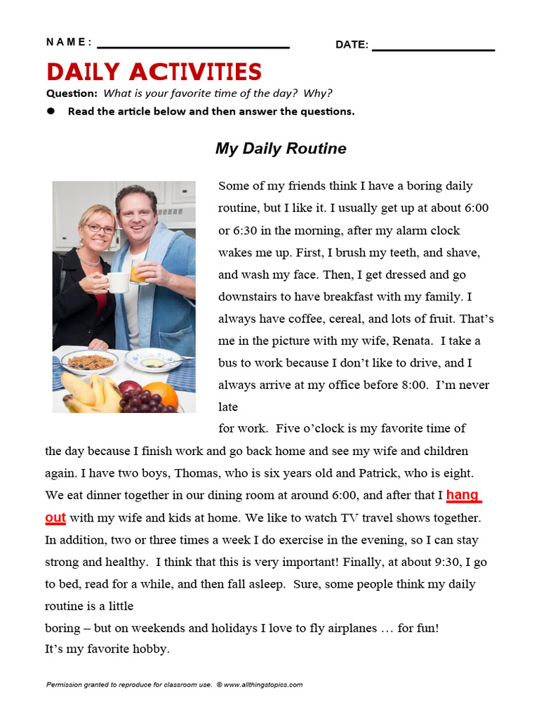 Daily Routine Reading | PDF