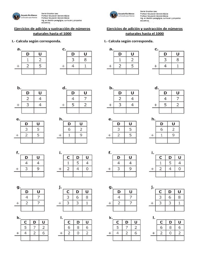 Ejercicios de Adición y Sustracción 1000 | PDF | Matemáticas