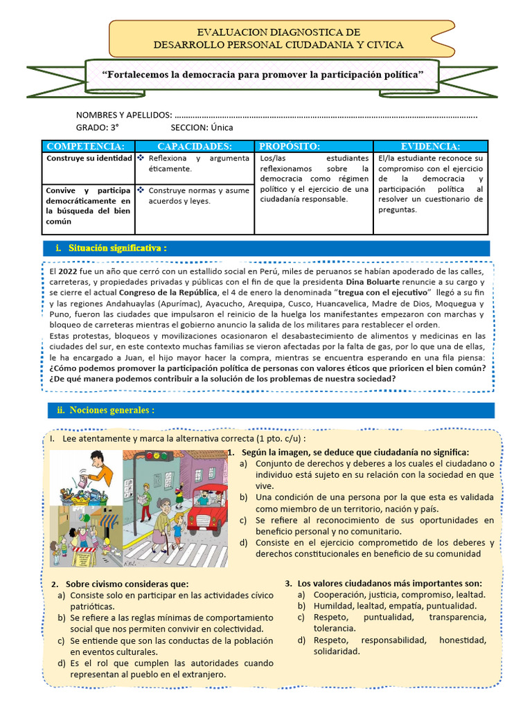 3° Y 4° Dpcc Evaluacion Diagnostica Final Pdf Democracia 6636