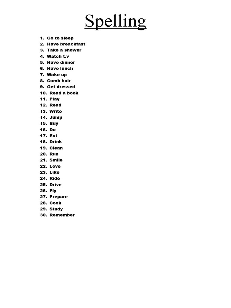 Daily Routine Spelling List | PDF