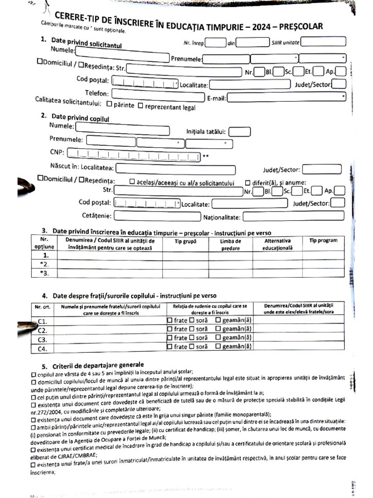 Cerere Tip Inscriere Prescolar | PDF