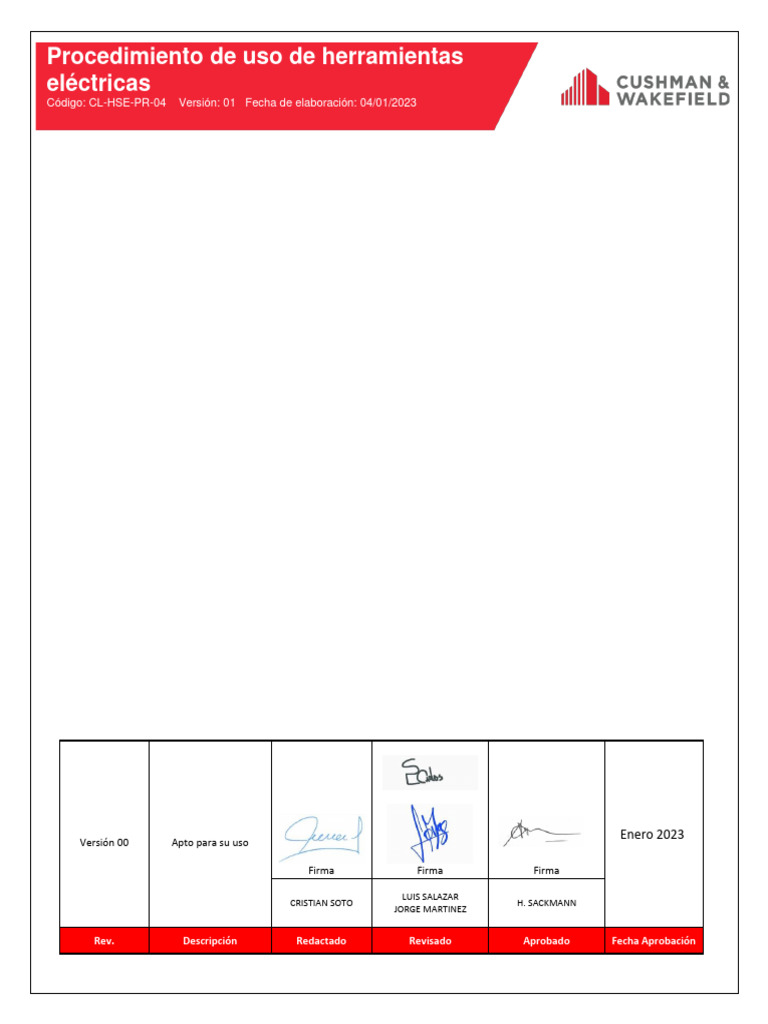 Cl-Hse-Pr-004 Procedimiento de Uso de Herramientas Electricas - Rev - 01 | PDF | Perforar ...