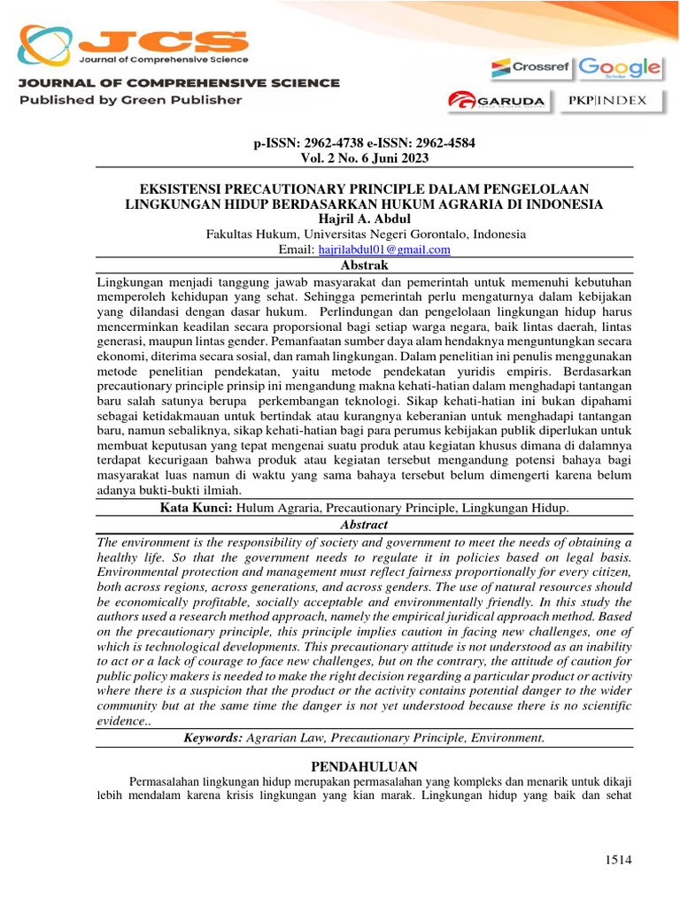 Precautionary Principle dalam Hukum Lingkungan | PDF