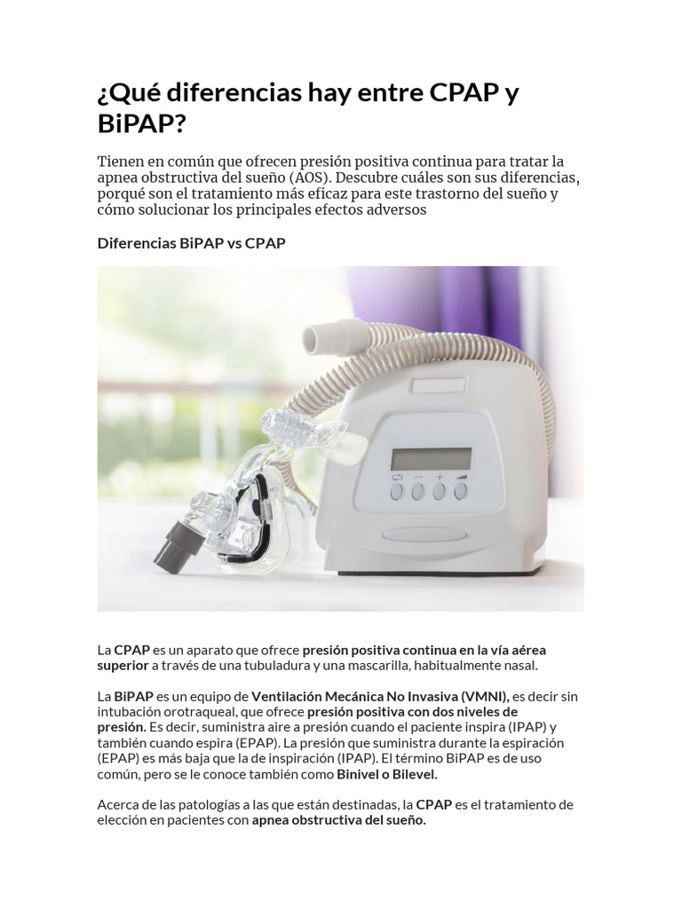 Qué diferencias hay entre CPAP y BiPAP | PDF | Enfermedades y ...