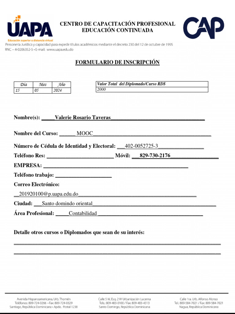 FORMULARIO DE INSCRIPCION CAP (1) | PDF